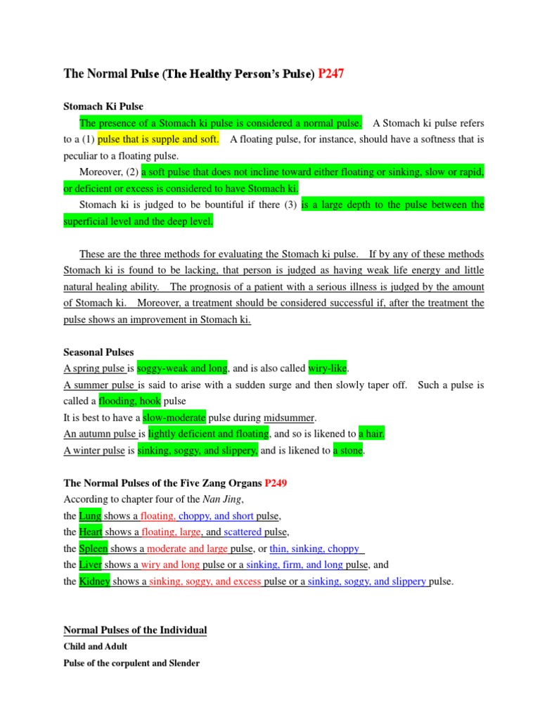 Normal and Eight Basic Pulses PDF | PDF | Pathology | Traditional ...