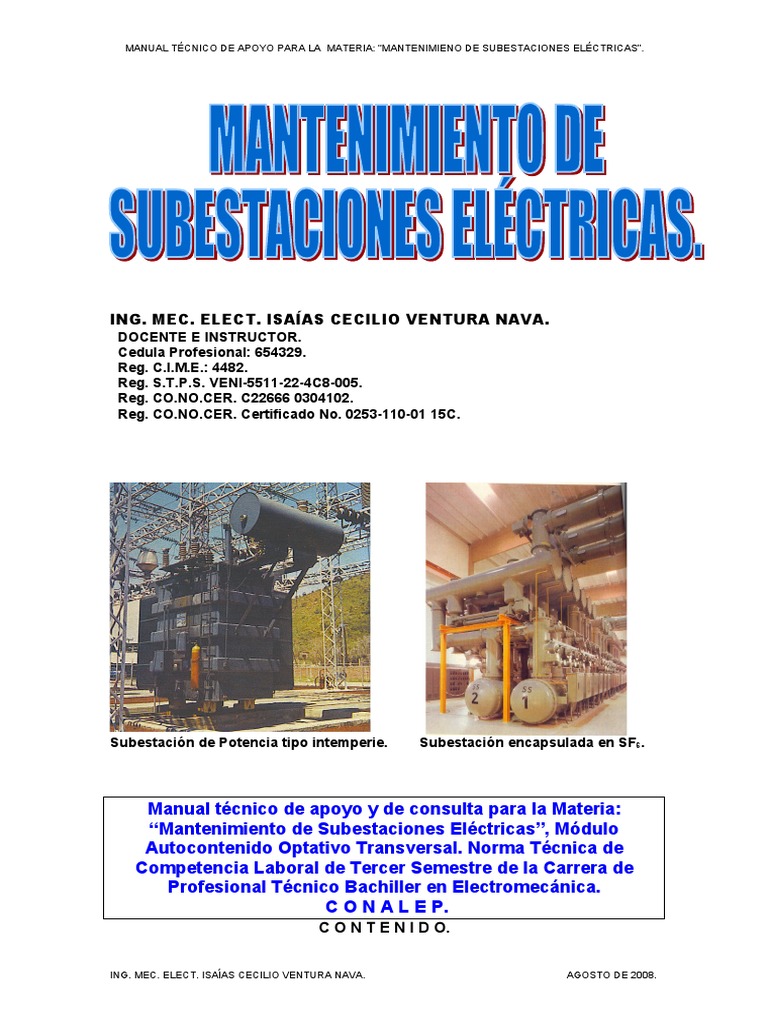 Manual de Mantenimiento de Subestaciones Electricas | PDF | Subestacion electrica | Transformador