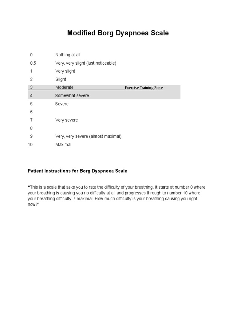 Modified Borg Dyspnoea Scale Guide | PDF