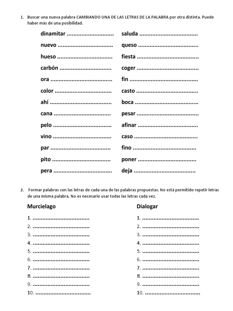 Buscar Una Nueva Palabra Cambiando Una de Las Letras de La Palabra ...