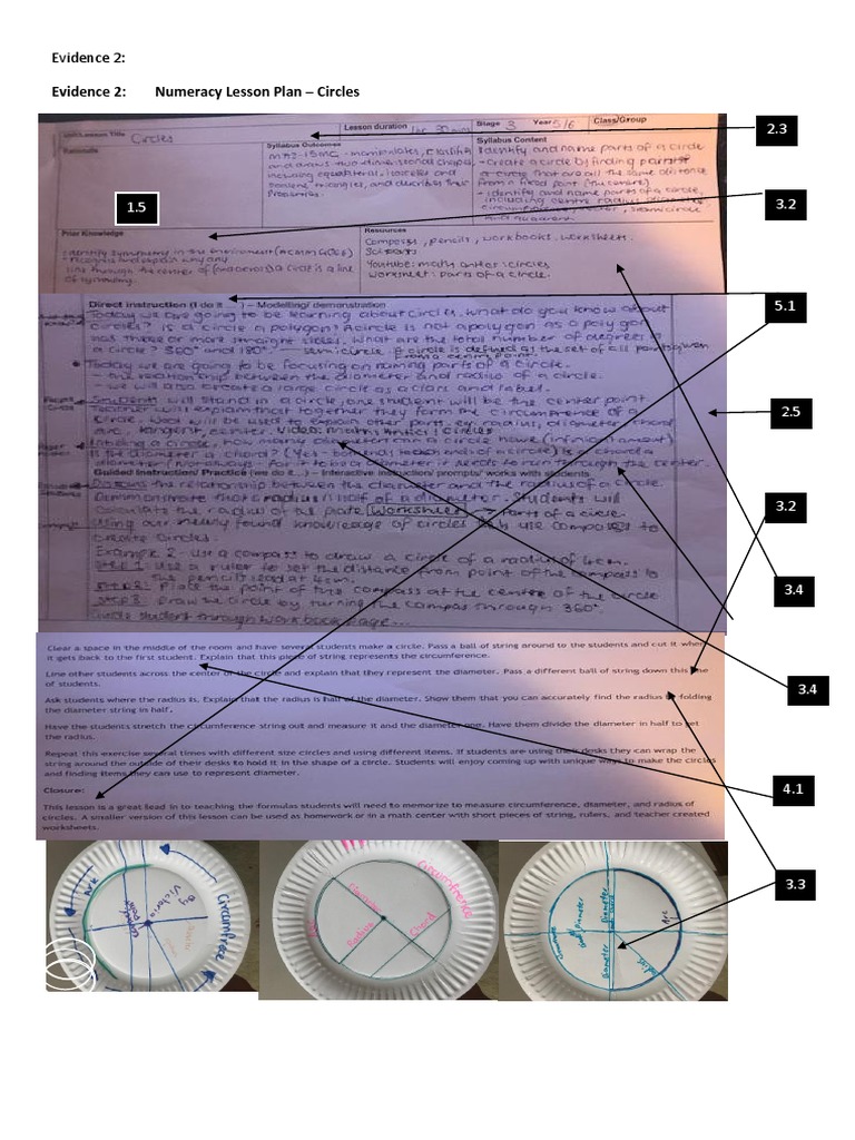 Evidence 2: Numeracy Lesson Plan - Circles | PDF | Teaching Methods & Materials