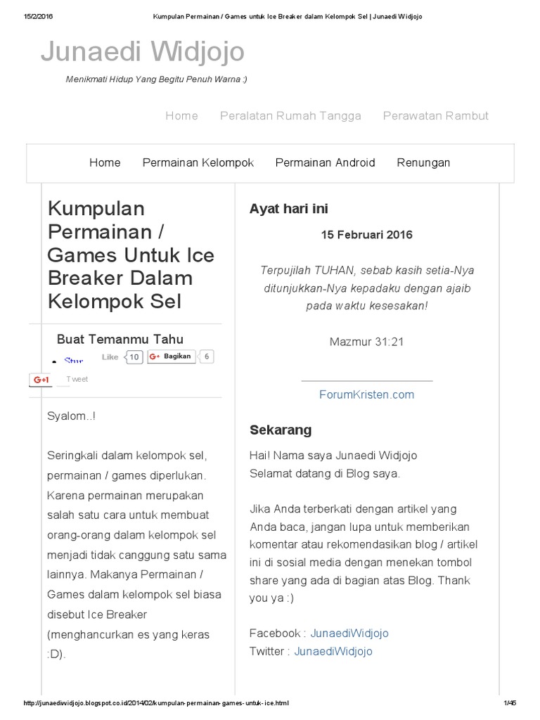 Kumpulan Permainan - Games Untuk Ice Breaker Dalam Kelompok Sel ...