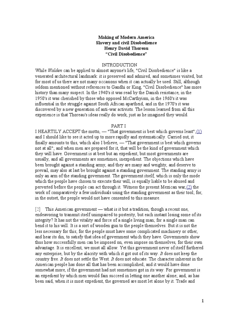 Thoreau Civil Disobedience | PDF | Civil Disobedience (Thoreau) | Civil ...