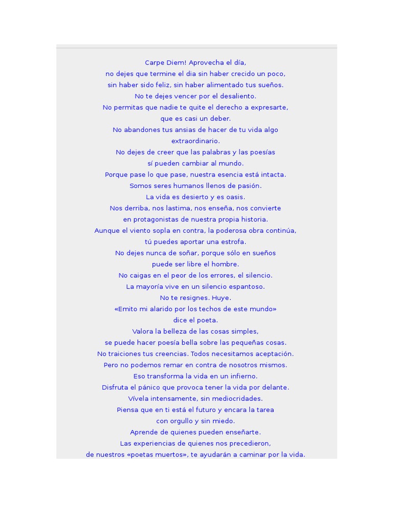 Carpe Diem | PDF | Walt Whitman | Sueño