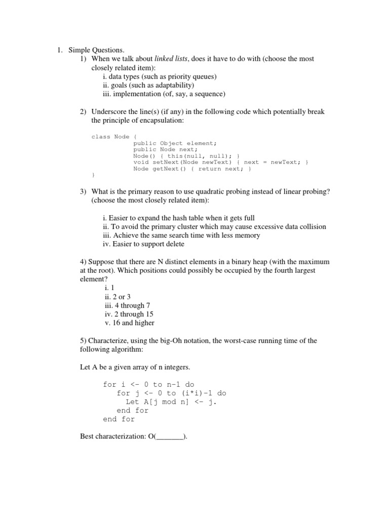 Data Structures Questions Pdf Applied Mathematics Algorithms And Data Structures