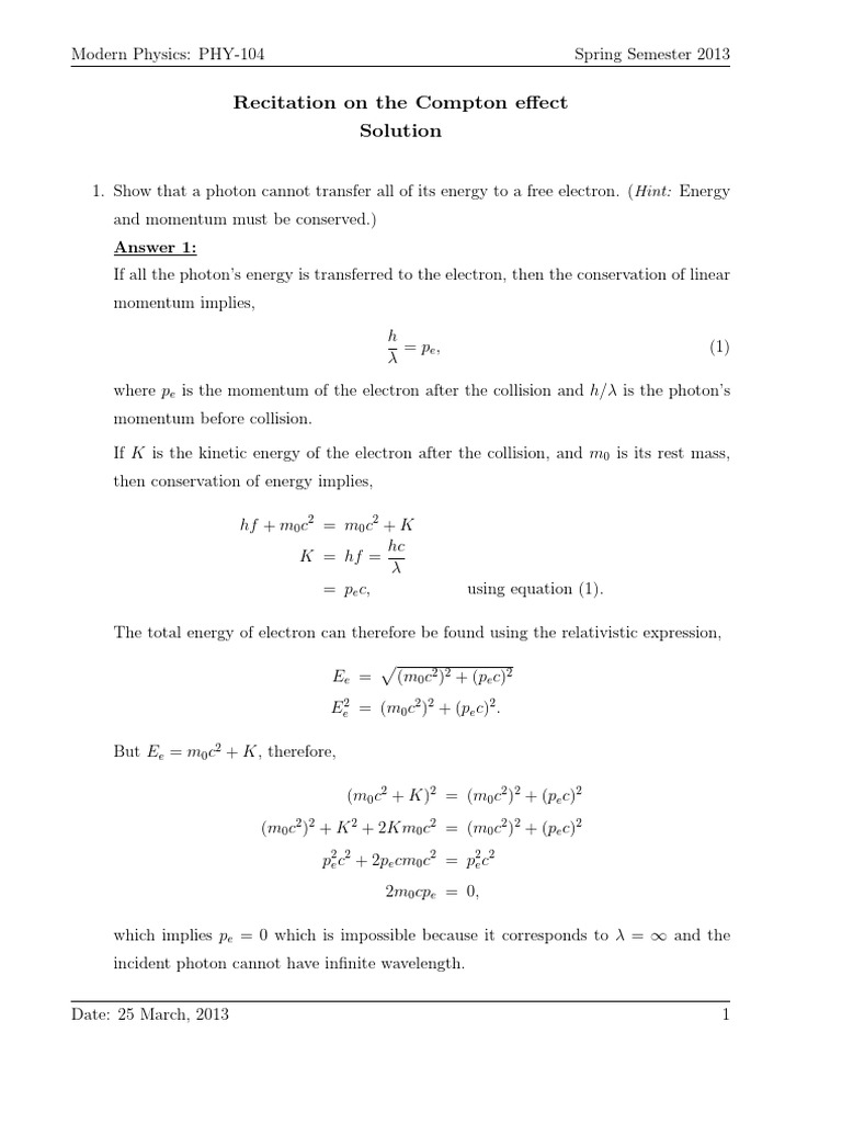 Ejercicios Resueltos Efecto Compton | PDF | Photon | Electron