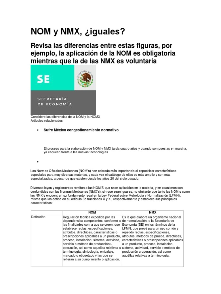 Diferencias NOM y NMX | PDF | México | Regulación