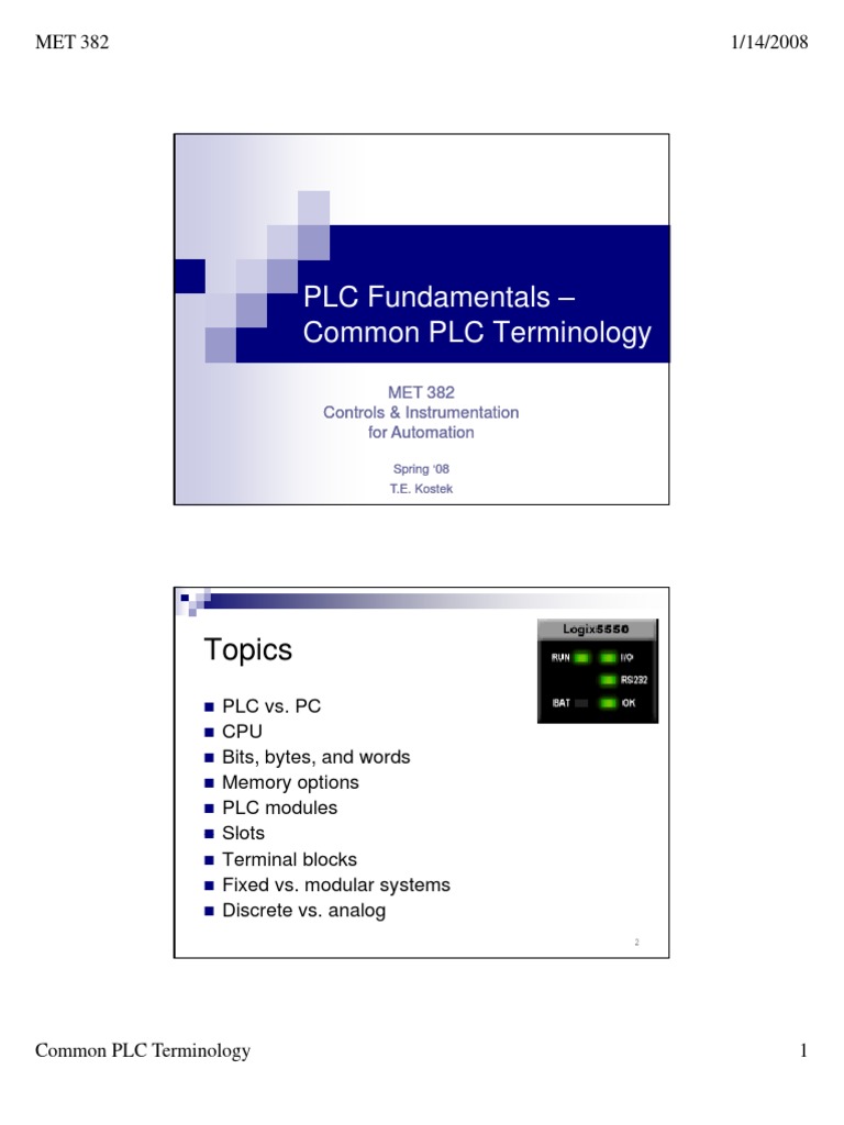 PLC Fundamentals Terminology PLC Tutorial | PDF | Programmable Logic Controller | Random Access ...