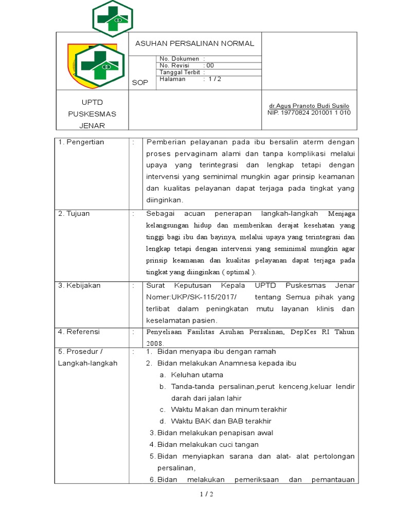 SOP Persalinan Normal | PDF