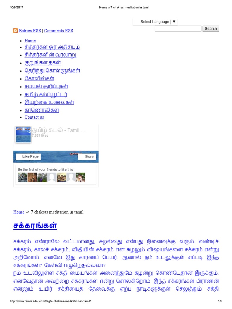 Home 7 Chakras Meditation in Tamil | PDF