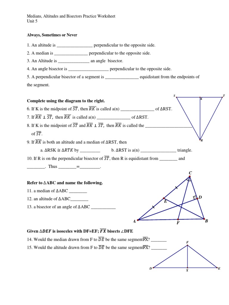 6-1 Secondary Parts of A Triangle | PDF | Perpendicular | Euclidean Plane Geometry