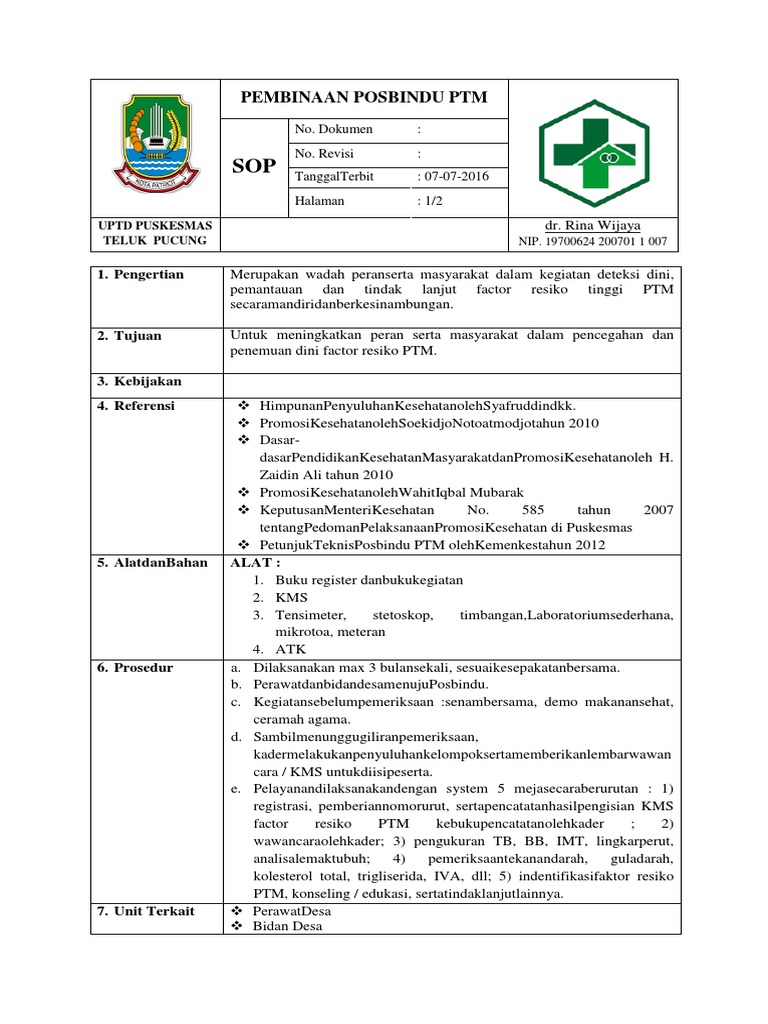 Sop Pembinaan Posbindu PTM | PDF
