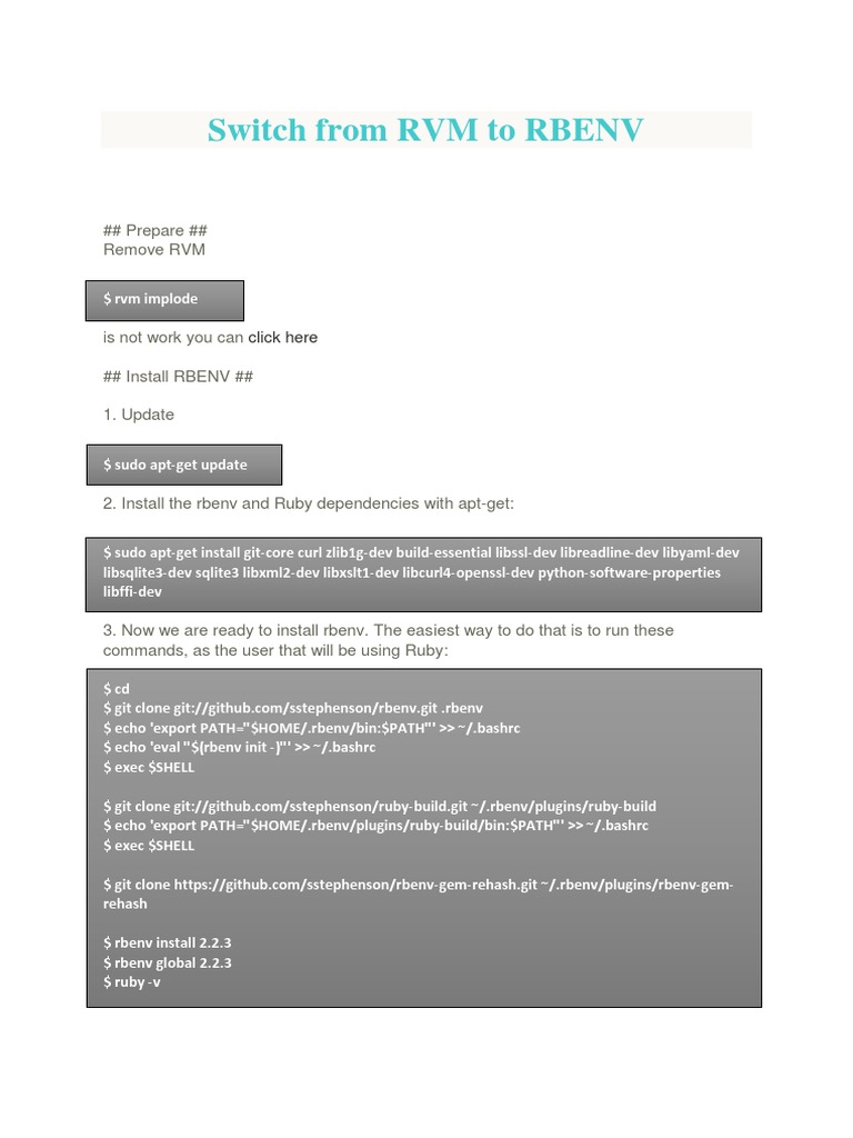 Switch From RVM To RBENV | PDF