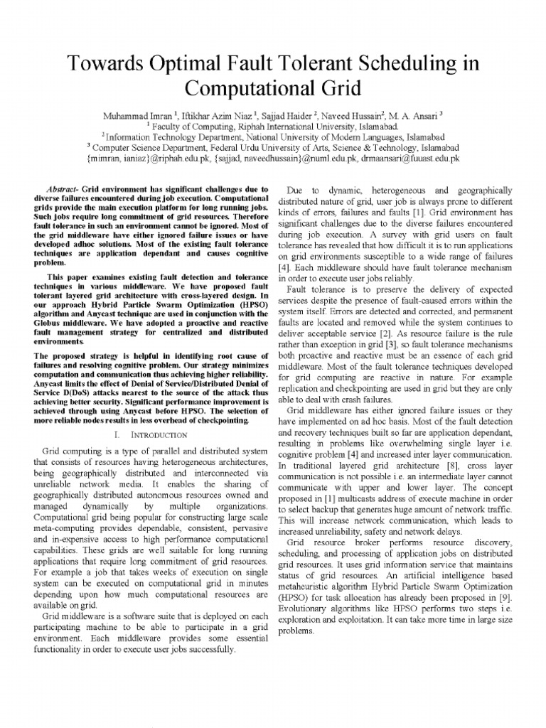 Computational: Optimal Fault Tolerant | PDF | Grid Computing | Reliability Engineering