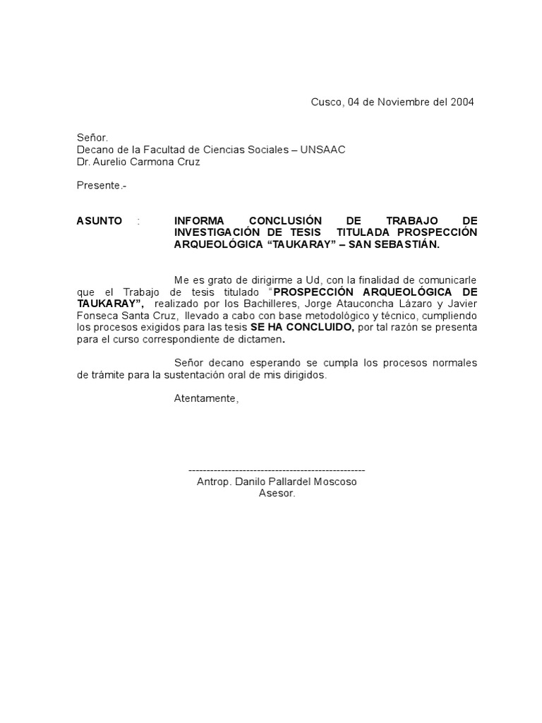 Carta Conclusion de Tesis | PDF