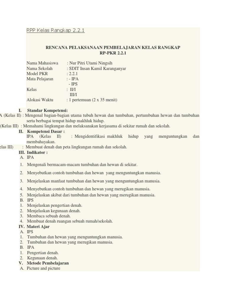 RPP Kelas Rangkap 2 Dan 3 | PDF