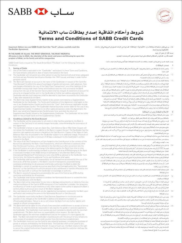 SABB CreditCard TC PDF | PDF | Debit Card | Financial Transaction