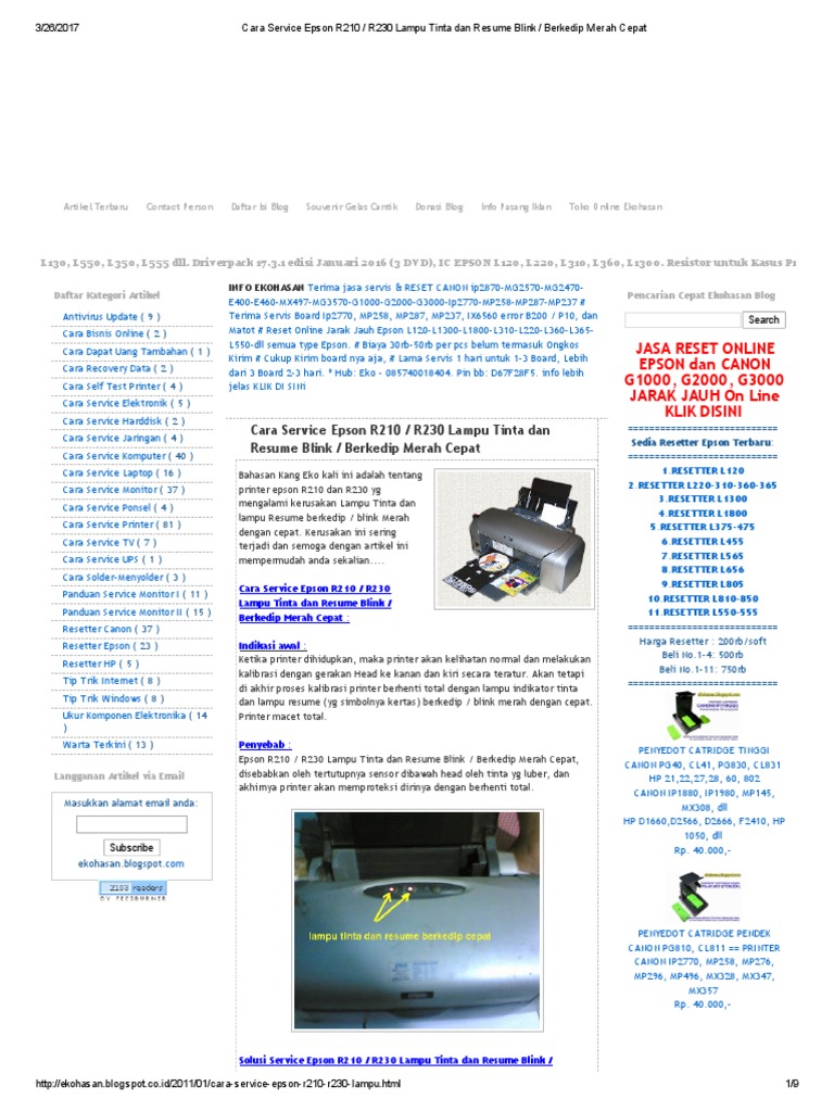 Service Epson R210/R230: Lampu Merah Berkedip | PDF | Teknologi & Rekayasa
