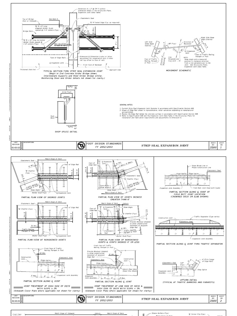 Fdot Design Standards: 21100 1 Strip Seal Expansion Joint | PDF | Track ...