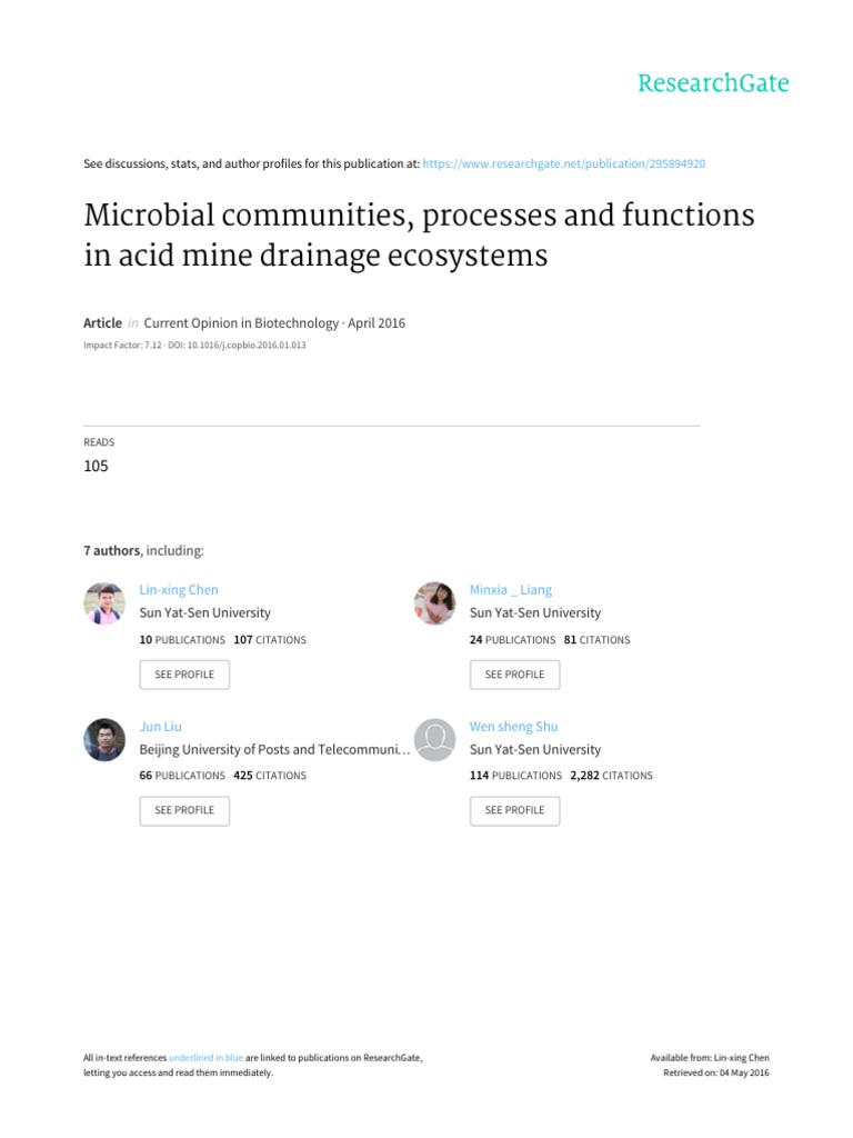 Microbial Diversity in Acid Mine Drainage | PDF | Sulfur | Archaea