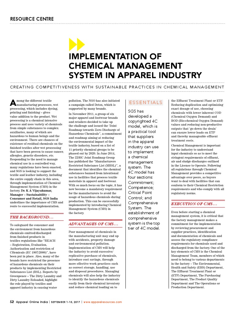 Implementation of Chemical Management System in Apparel Industry | PDF ...