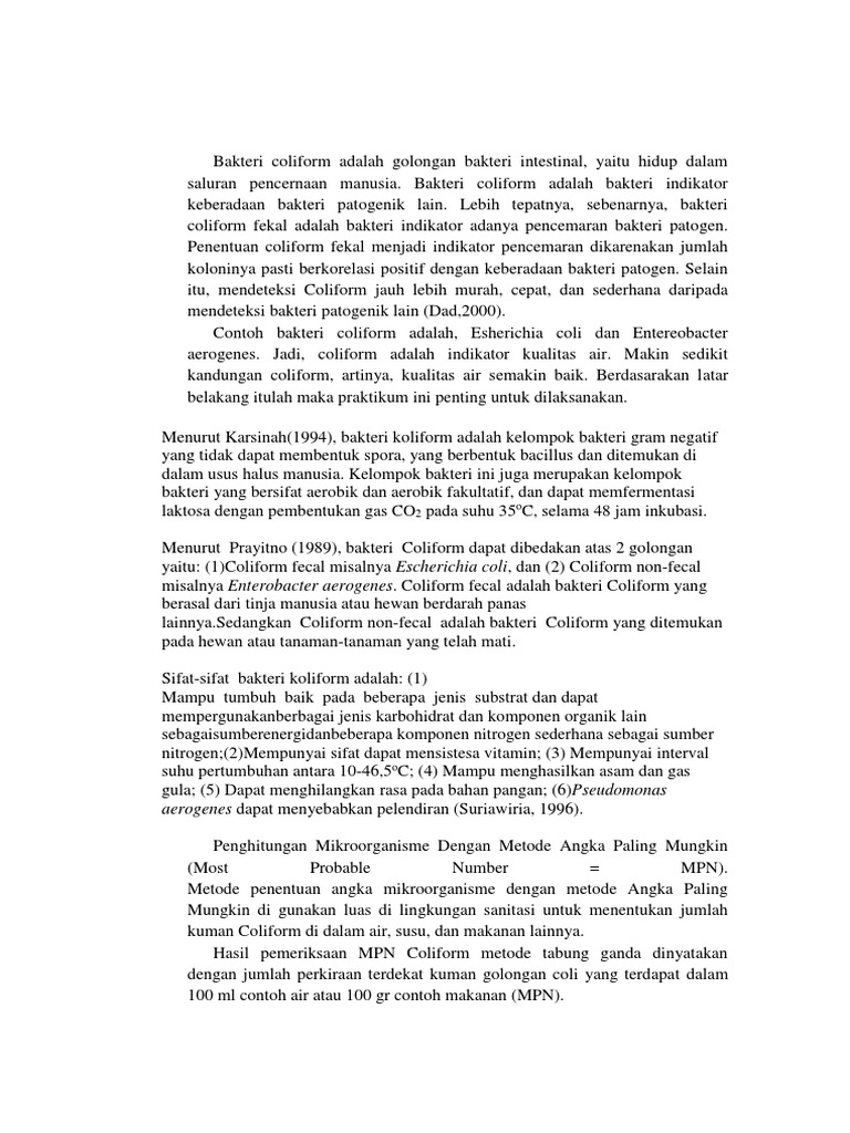 Bakteri Coliform Adalah Golongan Bakteri Intestinal | PDF