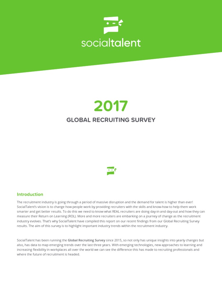 2017 Global Recruiting Survey SocialTalent | PDF | Recruitment | Social ...