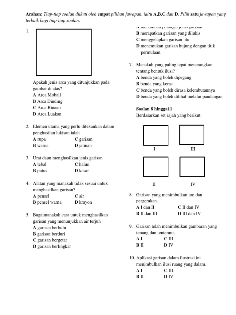 Kertas Soalan Pendidikan Seni Visual Tingkatan 1 | PDF