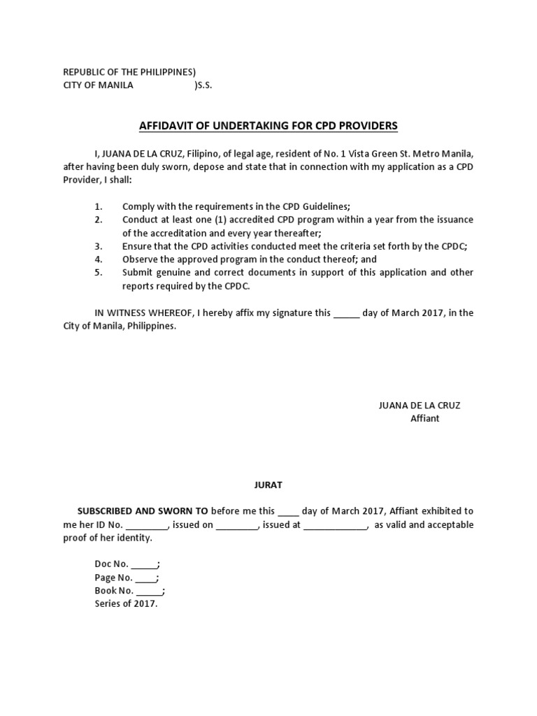 Affidavit of Undertaking