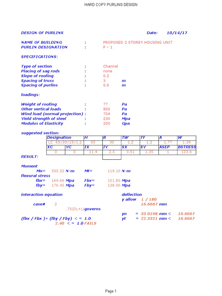 Design of Purlins Revised-2005 | PDF | Pascal (Unit) | Strength Of Materials