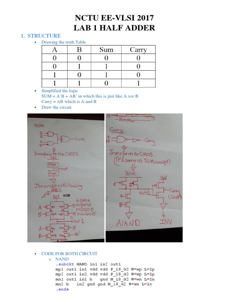 Nctu Ee-Vlsi 2017 Lab 1 Half Adder: 1. Structure | PDF | Teaching ...