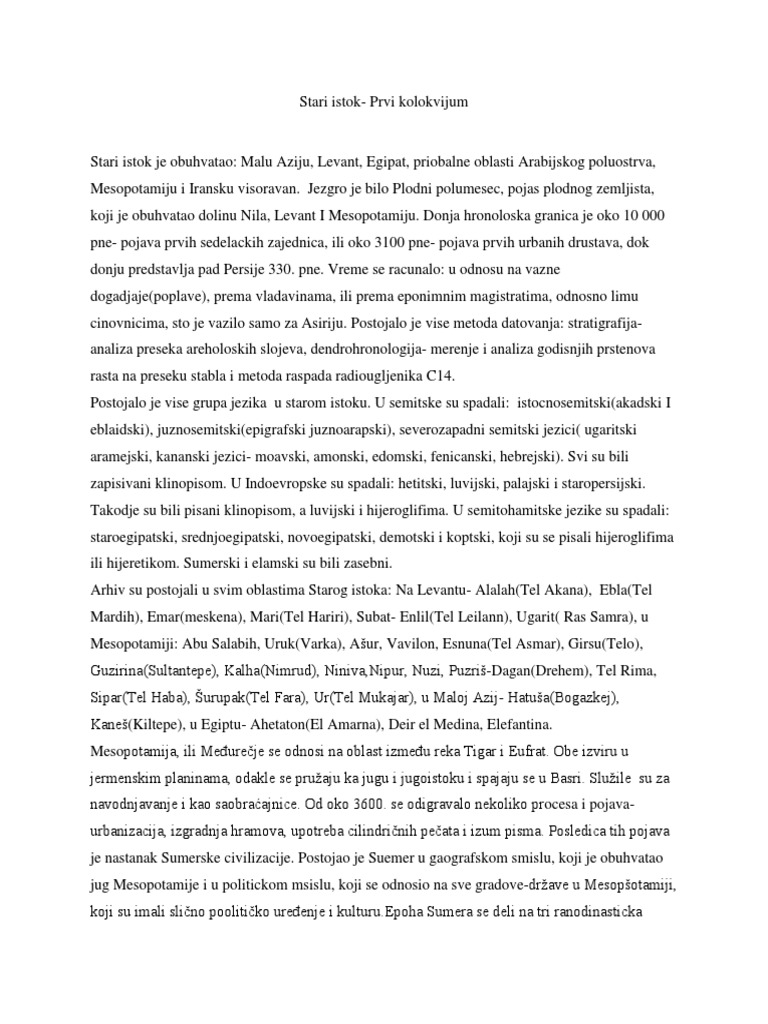 Stari Istok - Gradivo Za Prvi Kolokvijum | PDF
