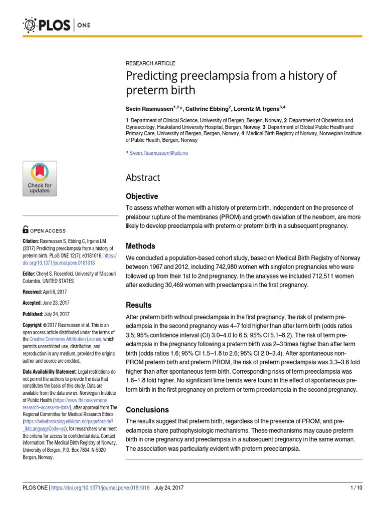 Predicting Preeclampsia From A History of Preterm Birth: Objective ...