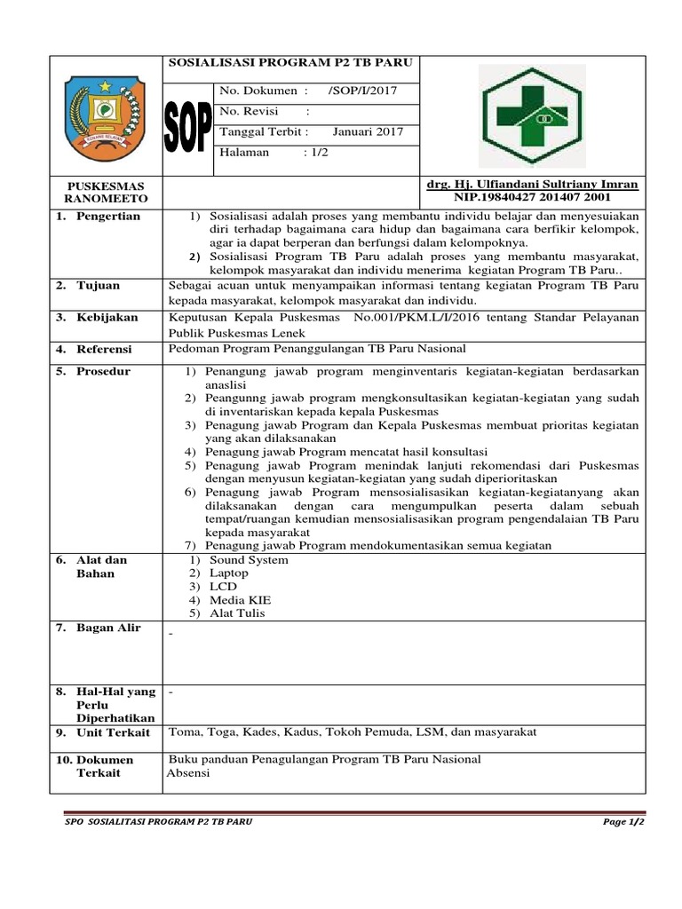 Sop Sosialisasi Program p2 TB Paru | PDF