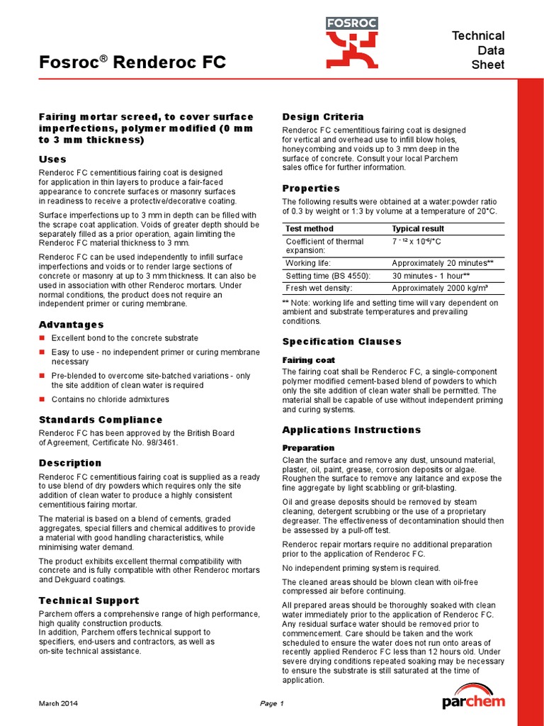 Renderoc FC TDS | Mortar (Masonry) | Concrete