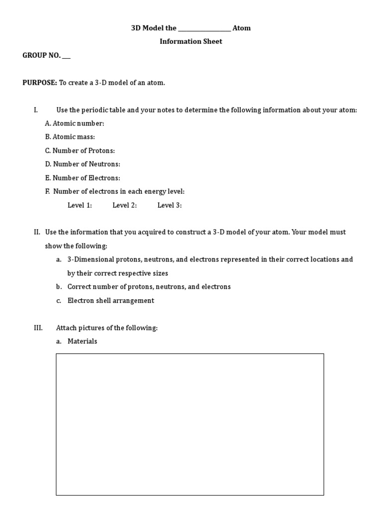3D Model of The Atom Project Information Sheet and Rubric | PDF