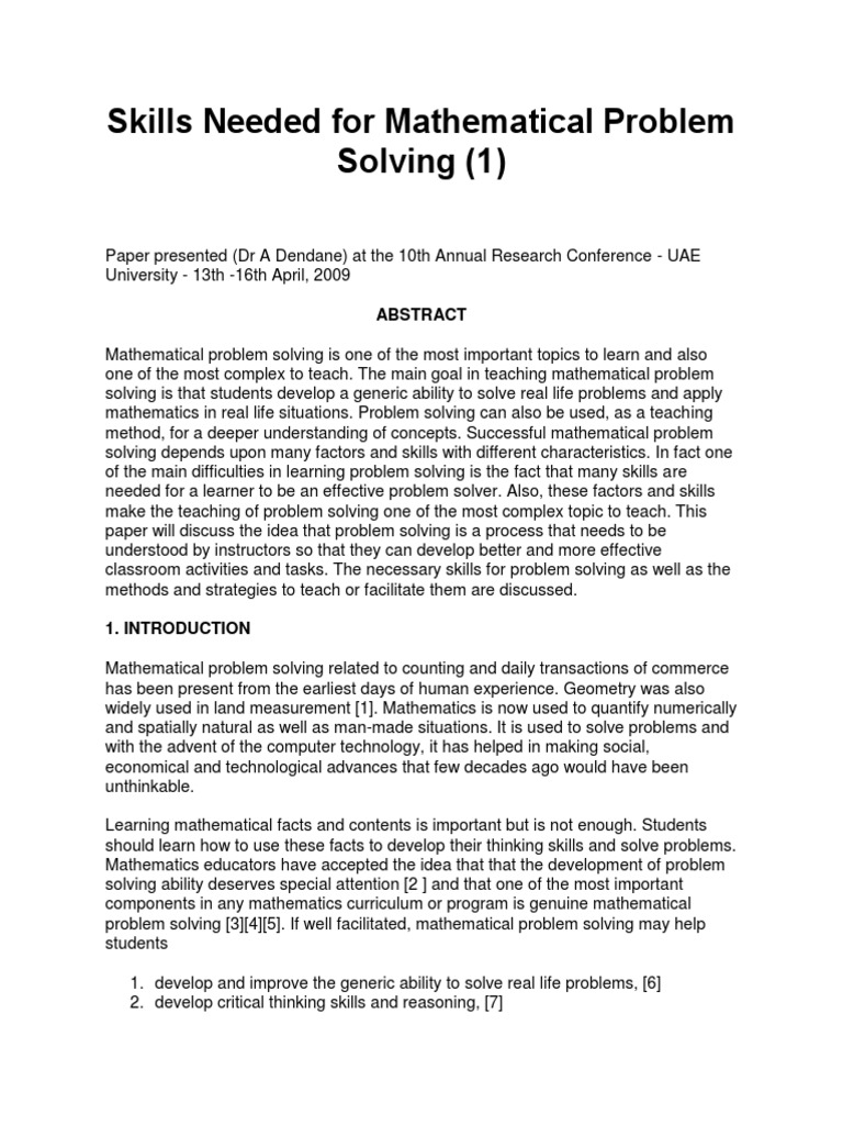 Essential Skills for Math Problem Solving | PDF | Metacognition | Equations