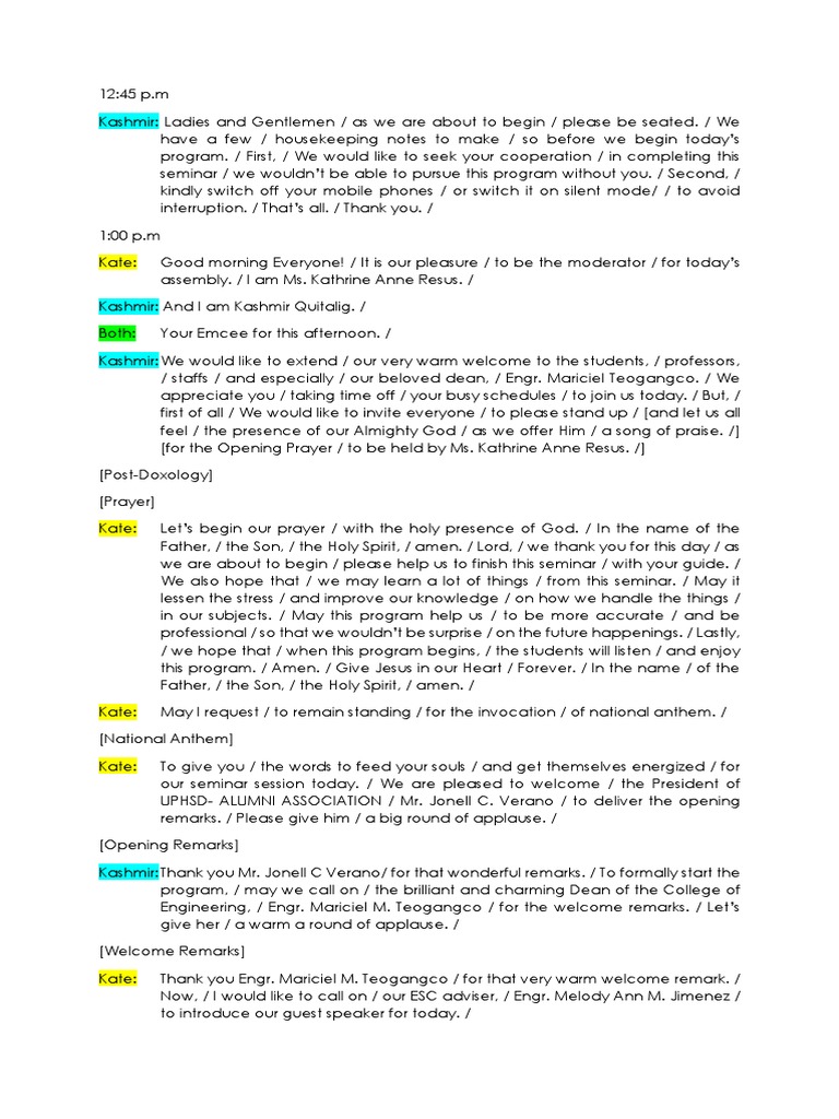 Master of The Ceremonies Script | Religious Belief And Doctrine ...