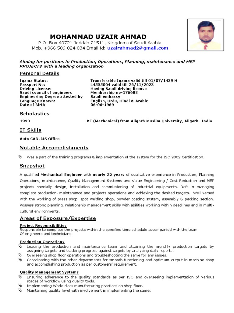 Uzair CV | PDF | Procurement | Saudi Arabia