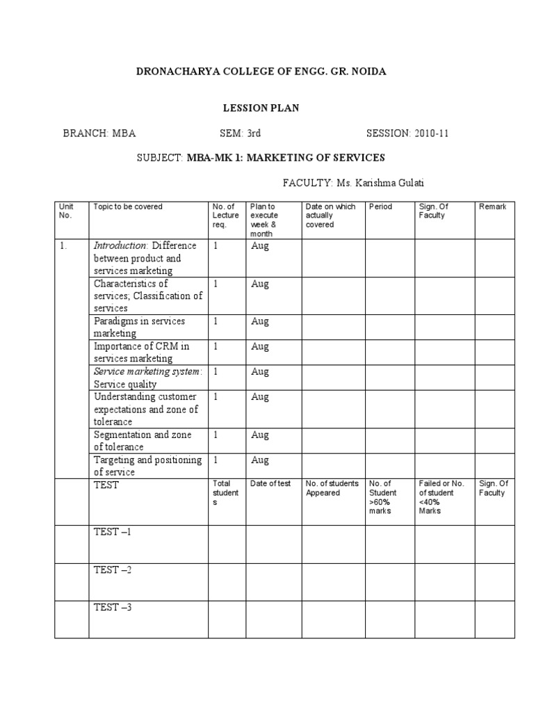 Session Plan (Services Mkting) | PDF | Marketing | Market (Economics)