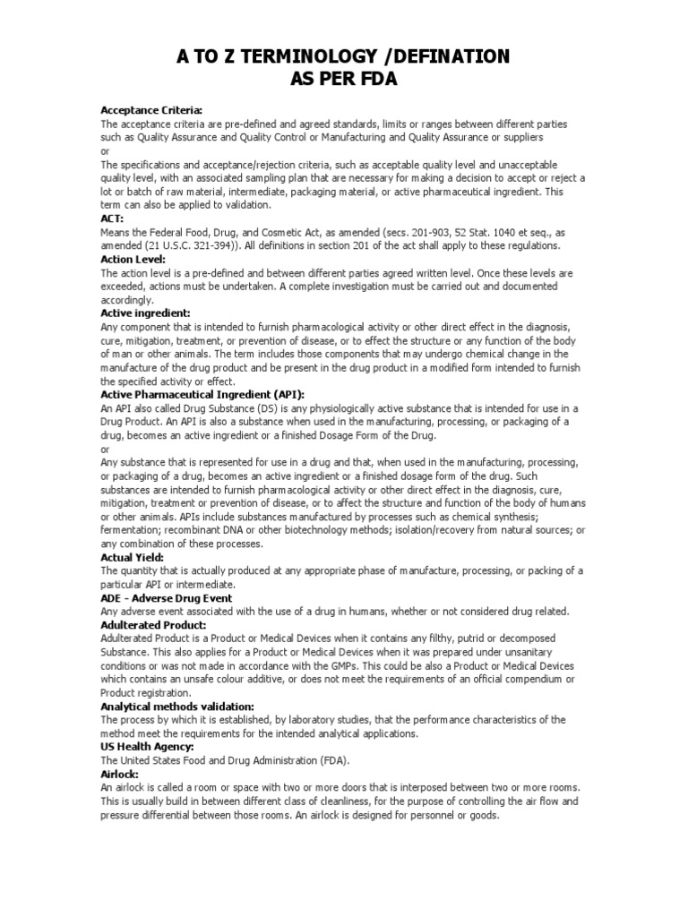USFDA A To Z Defination | PDF | Clinical Trial | Food And Drug ...
