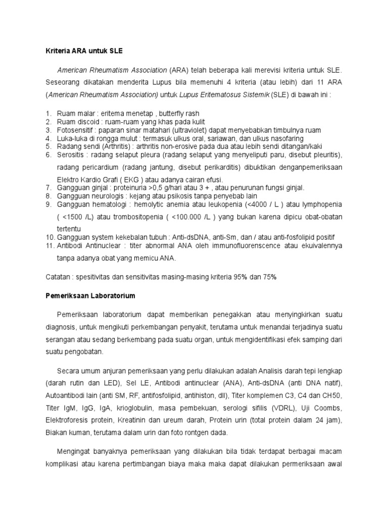 Pemeriksaan Diagnostik Dan Komplikasi SLE | PDF