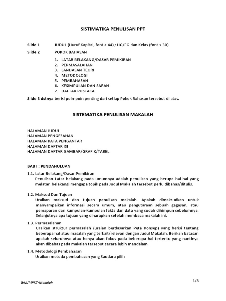 Sistematika Penulisan Makalah | PDF
