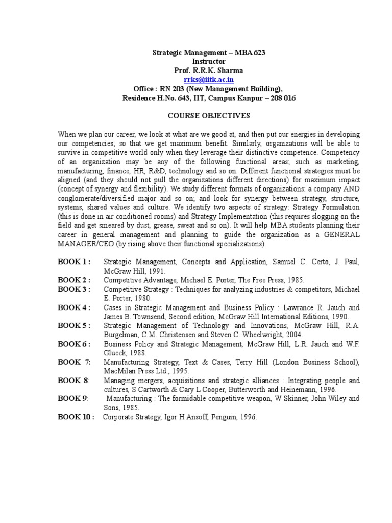 Course Outline Strategic Managemenet | PDF | Strategic Management ...