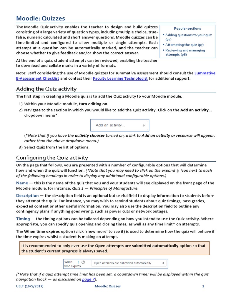 Moodle Quizzes | Quiz | Hyperlink