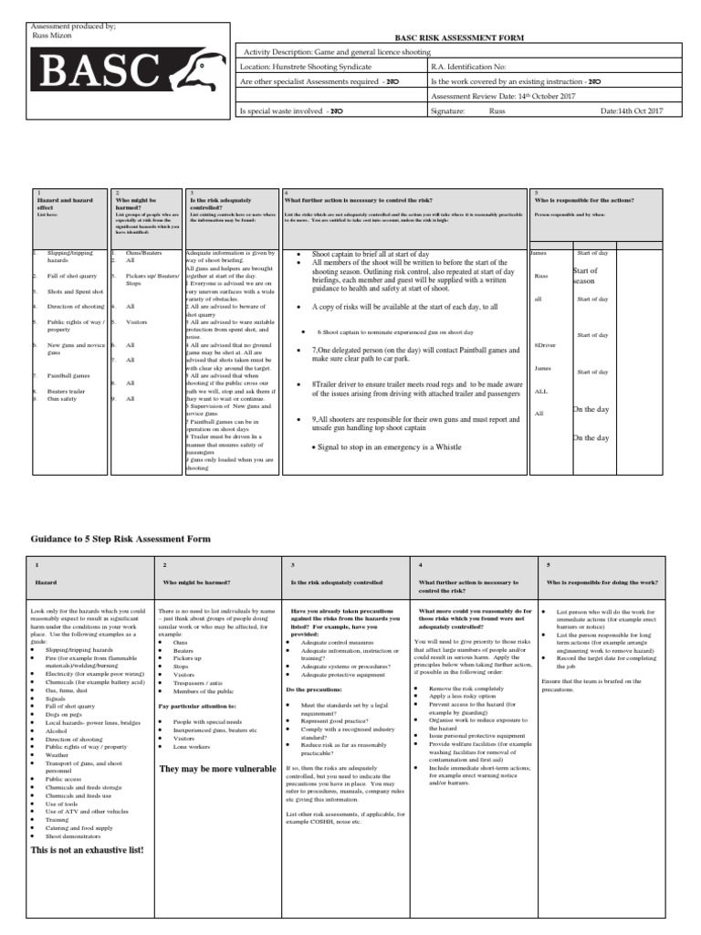 Game Shooting Risk Assessment Guide | PDF | Hazards | Risk