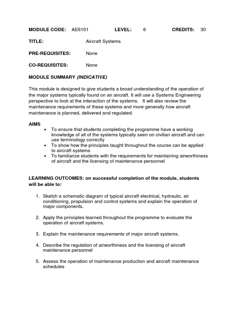 AE6101 Aircraft Systems | PDF | Educational Assessment | Test (Assessment)