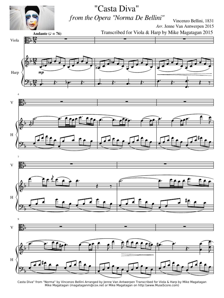 Casta Diva From Norma For Viola Harp | PDF | Vocal Musical Compositions ...