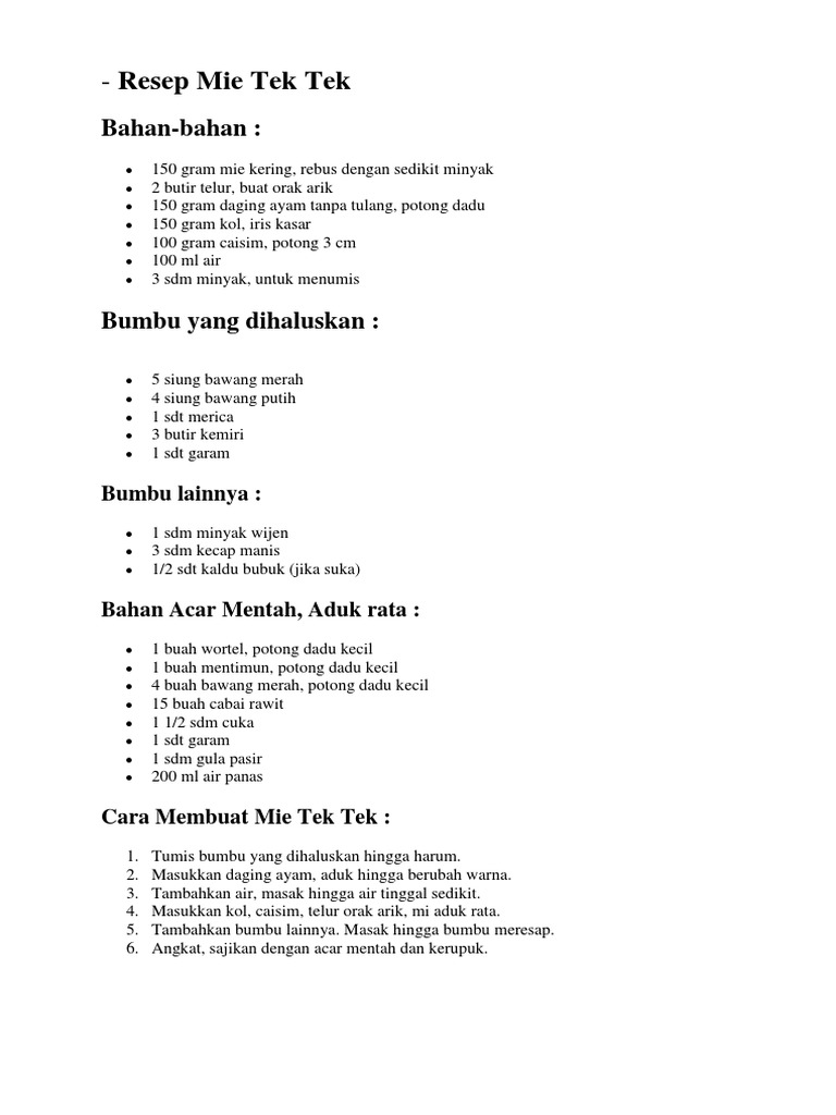 Resep Mie Tek Tek | PDF