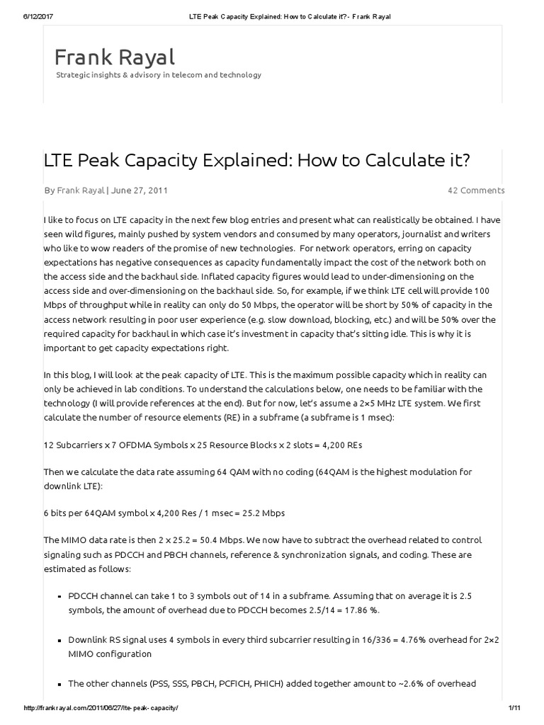 LTE Peak Capacity Explained: How To Calculate It? | PDF | Mimo | Bit Rate